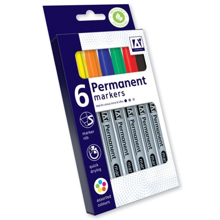 Anker Stat Permanent Markers - Pack 6 Assorted Colours