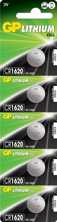 GP Lithium Button Cell Battery - CR1620 Pack 5