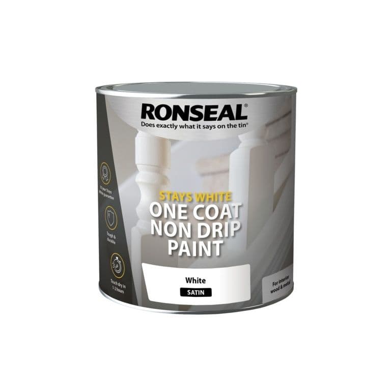 Ronseal Stays White One Coat Non Drip Paint - White Satin