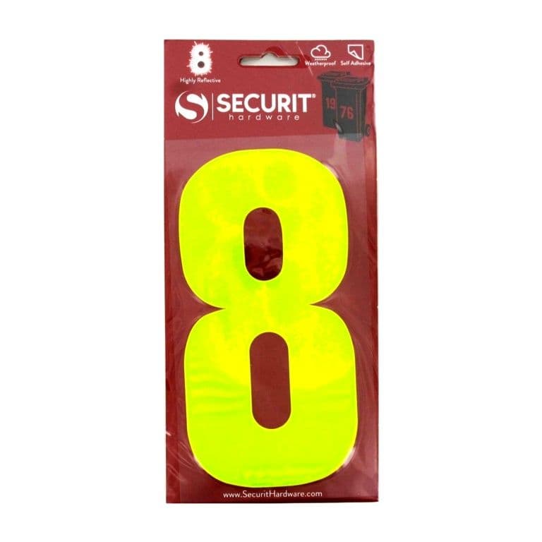 Securit Hi Vis Self Adhesive Wheelie Bin Numbers - No 8 160mm Securit Hi Vis Self Adhesive Wheelie Bin Numbers - No 8 160mm