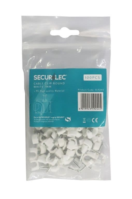 Securlec Cable Clips Round White - 7mm 100 Piece