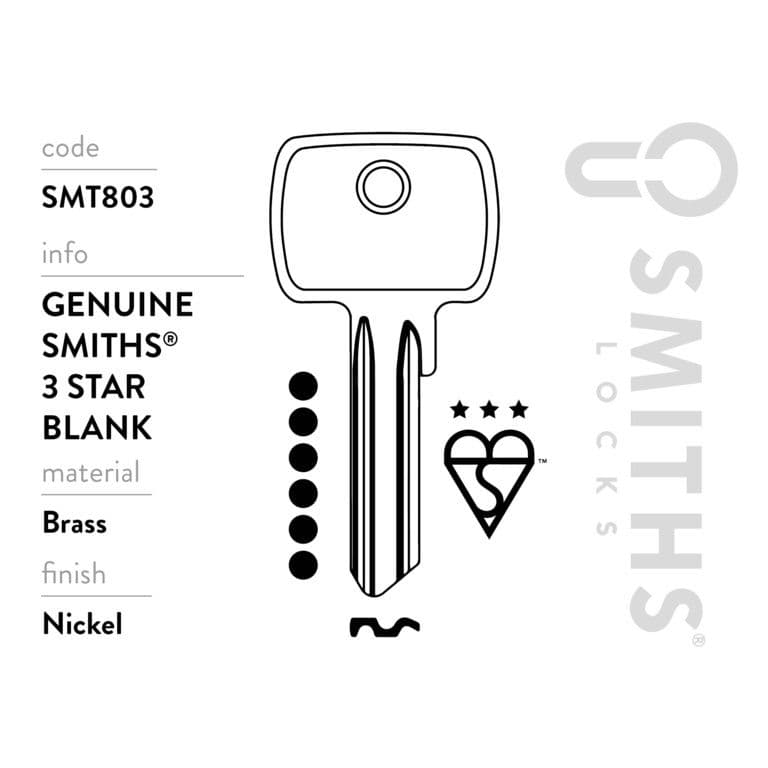 Smiths Locks 3 Star Euro Cylinder 6 Pin Key Blank - Pack 10